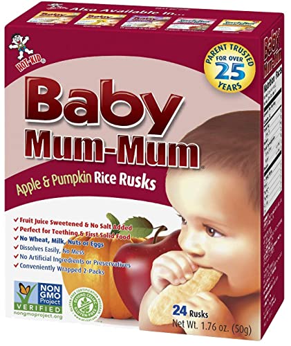 Peaceful Squirrel Variety, Hot-Kid Baby Mum-Mum Rice Rusks Variety Pack of 6 (Organic Original, Banana, Vegetables, Apple & Pumpkin, Carrot & Sweet Potato, Blueberry & Goji) - 1.76 Ounce