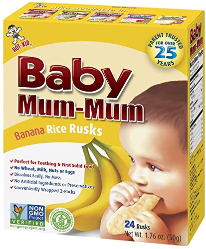 Peaceful Squirrel Variety, Hot-Kid Baby Mum-Mum Rice Rusks Variety Pack of 6 (Organic Original, Banana, Vegetables, Apple & Pumpkin, Carrot & Sweet Potato, Blueberry & Goji) - 1.76 Ounce