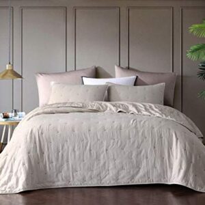 BOURINA Reversible Bedspread Coverlet Set - Pre-Washed Microfiber Ultra Soft Lightweight Star Quilted 3-Piece Quilt Set King, Beige