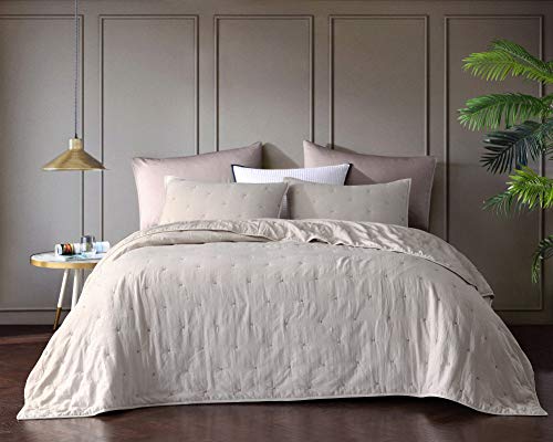 BOURINA Reversible Bedspread Coverlet Set - Pre-Washed Microfiber Ultra Soft Lightweight Star Quilted 3-Piece Quilt Set King, Beige