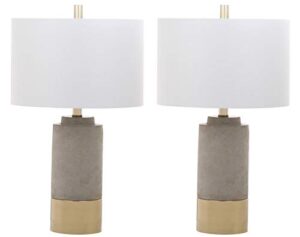 safavieh lighting collection modern contemporary farmhouse grey concrete/ gold bedroom living room home office desk nightstand table lamp set of 2 (led bulbs included)