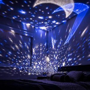 Luckkid Baby Night Light Moon Star Projector 360 Degree Rotation - 4 LED Bulbs 9 Light Color Changing with USB Cable, Unique Gifts for Men Women Kids Best Baby Gifts