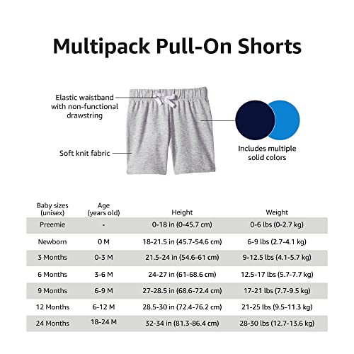 Amazon Essentials Unisex Babies' Cotton Pull-On Shorts, Pack of 3, Blue/Grey, 18 Months