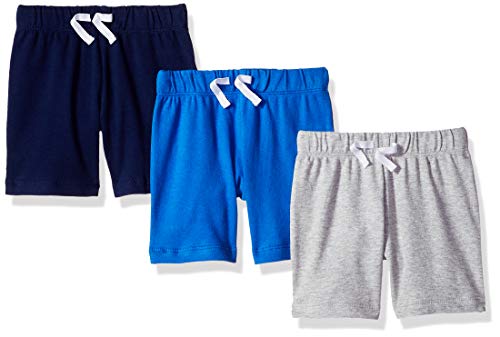 Amazon Essentials Unisex Babies' Cotton Pull-On Shorts, Pack of 3, Blue/Grey, 18 Months