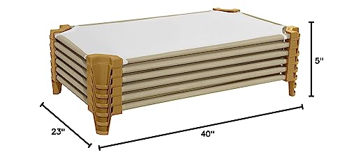 Wood Designs Stackable Toddler Cots for Daycare with Sheets, 40"L x 23"W, Heavy Duty Naptime/Sleeping Cots [Set of 6), Tan, Ready-to-Assemble [Greenguard Gold Certified] (WD87830TN)