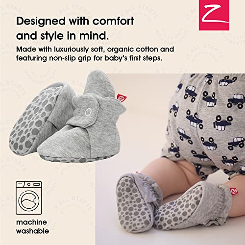 Zutano Unisex Organic Cotton Baby Booties With Gripper Soles, Gray Heather, 3M