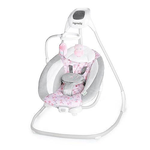 Ingenuity SimpleComfort Lightweight Compact 6-Speed Multi-Direction Baby Swing, Vibrations & Nature Sounds, 0-9 Months 6-20 lbs (Pink Cassidy)