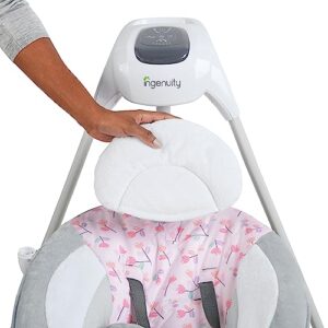 Ingenuity SimpleComfort Lightweight Compact 6-Speed Multi-Direction Baby Swing, Vibrations & Nature Sounds, 0-9 Months 6-20 lbs (Pink Cassidy)