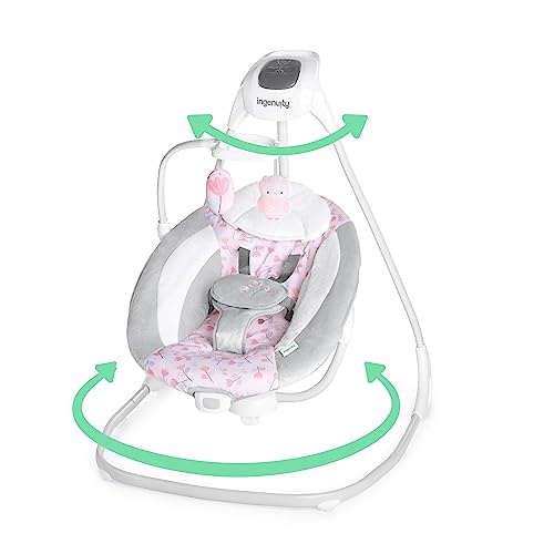 Ingenuity SimpleComfort Lightweight Compact 6-Speed Multi-Direction Baby Swing, Vibrations & Nature Sounds, 0-9 Months 6-20 lbs (Pink Cassidy)