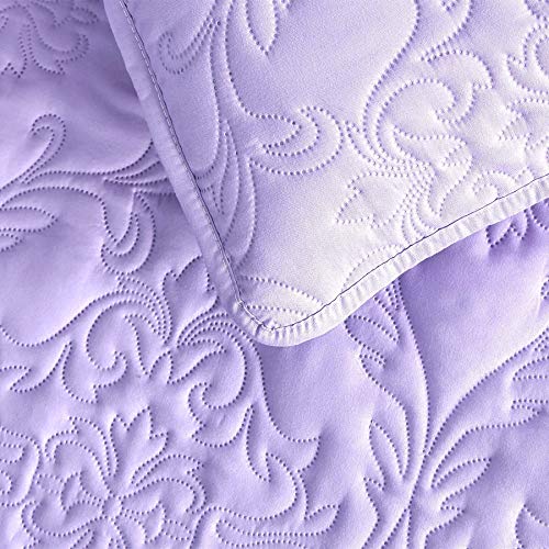 Sophia and William 3 Pieces Quilt Set Queen/Full Size with 1 Quilt and 2 Pillow Shams, Reversible Microfiber Bedding Bedspread Coverlet Set, Cozy, Lightweight and Hypoallergenic, Purple