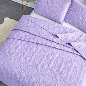 Sophia and William 3 Pieces Quilt Set Queen/Full Size with 1 Quilt and 2 Pillow Shams, Reversible Microfiber Bedding Bedspread Coverlet Set, Cozy, Lightweight and Hypoallergenic, Purple