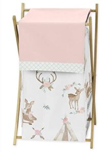 sweet jojo designs blush pink, mint green and white boho baby kid clothes laundry hamper for woodland deer floral collection