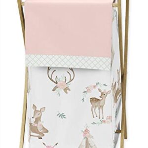 Sweet Jojo Designs Blush Pink, Mint Green and White Boho Baby Kid Clothes Laundry Hamper for Woodland Deer Floral Collection