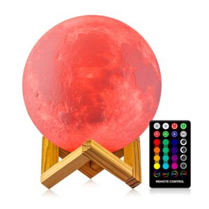 logrotate moon lamp 16 colors, dimmable, rechargeable lunar night light (5.9 inch) full set with wooden stand, remote & touch control - cool nursery decor for baby kids bedroom, birthday day gifts