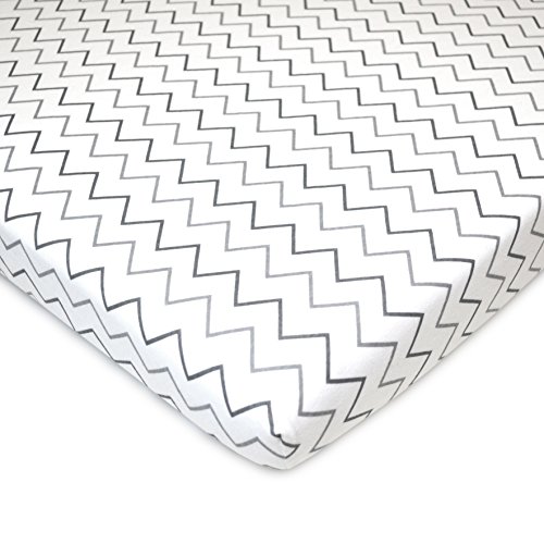 American Baby Company 100% Natural Cotton Value Jersey Knit Fitted Portable/Mini-Crib Sheet, Grey Star/Zigzag, 24" x 38" x 5", Soft Breathable, for Boys and Girls, Pack of 3