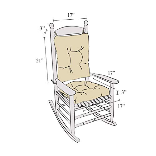 Klear Vu Omega Non-Slip Rocking Chair Cushion Set with Thick Padding and Tufted Design, Includes Seat Pad & Back Pillow with Ties for Living Room Rocker, 17x17 Inches, 2 Piece Set, Natural