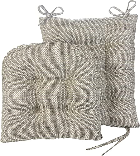 Klear Vu Omega Non-Slip Rocking Chair Cushion Set with Thick Padding and Tufted Design, Includes Seat Pad & Back Pillow with Ties for Living Room Rocker, 17x17 Inches, 2 Piece Set, Natural