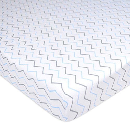 American Baby Company 3 Pack Printed 100% Natural Cotton Jersey Knit Fitted Pack N Play Playard Sheet, Blue Star/Zigzag, Soft Breathable, for Boys and Girls