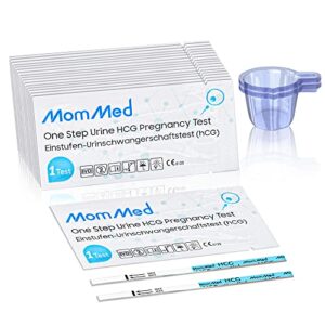 mommed pregnancy test, 20-count pregnancy test strips, hcg test strips pregnancy with 20 urine cups, over 99% accurate early detection of pregnancy, early pregnancy tests, pregnancy test kit