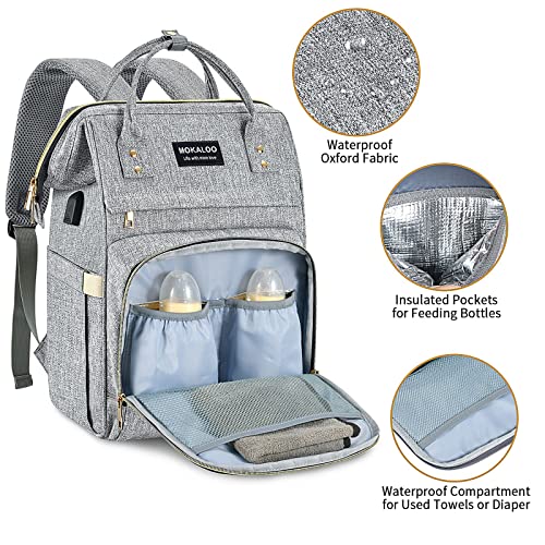 Mokaloo Diaper Bag Backpack, Large Baby Bag for Boys & Girls,Travel Backpack with USB Charging Port for Moms Dads, Anti-Water Maternity Nappy Changing Bags with Stroller Straps, Baby Registry Search