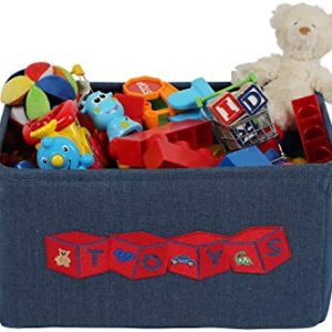 Toy Storage Basket Bin for Organizing Baby, Kids, Dog Toys, Children Books. Denim Canvas Box Organizer w/Attractive Red Patch for Playroom, Nursery …