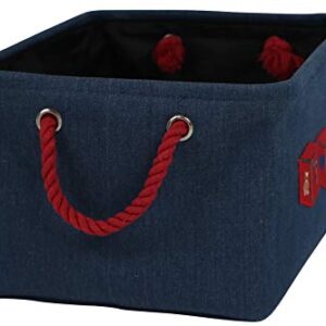 Toy Storage Basket Bin for Organizing Baby, Kids, Dog Toys, Children Books. Denim Canvas Box Organizer w/Attractive Red Patch for Playroom, Nursery …