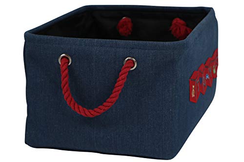 Toy Storage Basket Bin for Organizing Baby, Kids, Dog Toys, Children Books. Denim Canvas Box Organizer w/Attractive Red Patch for Playroom, Nursery …