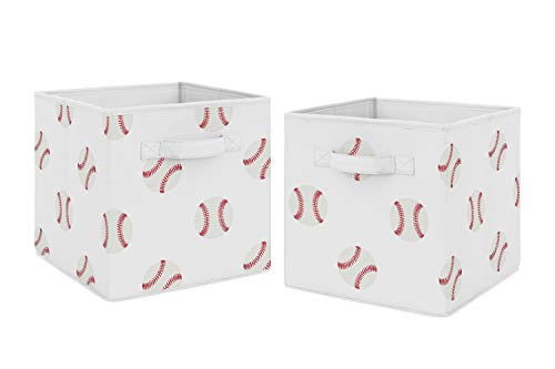 Sweet Jojo Designs Red and White Sports Organizer Storage Bins for Baseball Patch Collection - Set of 2