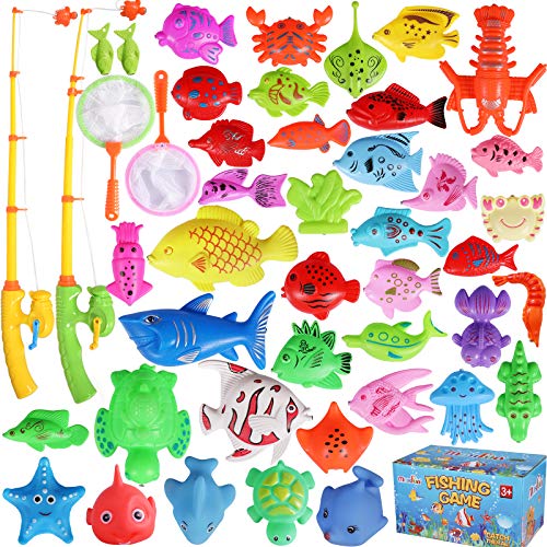 Max Fun Magnetic Fishing Water Toys for Kids Ages 3-5 with Magnet Pole Rod Net, Plastic Floating Fish for Toddler Outdoor Toys, Summer Toys, Bath Toys for Kids Ages 4-8