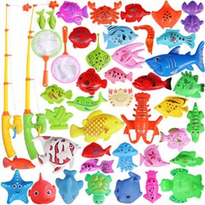 Max Fun Magnetic Fishing Water Toys for Kids Ages 3-5 with Magnet Pole Rod Net, Plastic Floating Fish for Toddler Outdoor Toys, Summer Toys, Bath Toys for Kids Ages 4-8