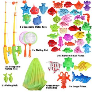 Max Fun Magnetic Fishing Water Toys for Kids Ages 3-5 with Magnet Pole Rod Net, Plastic Floating Fish for Toddler Outdoor Toys, Summer Toys, Bath Toys for Kids Ages 4-8