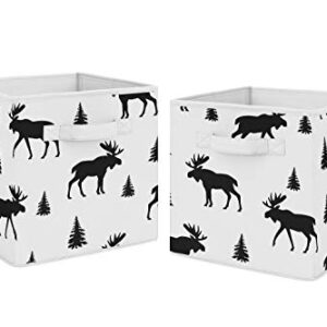 Sweet Jojo Designs Black and White Woodland Moose Organizer Storage Bins for Rustic Patch Collection - Set of 2