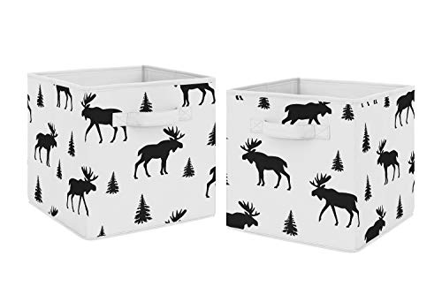 Sweet Jojo Designs Black and White Woodland Moose Organizer Storage Bins for Rustic Patch Collection - Set of 2