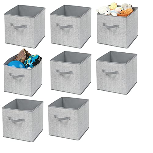 mDesign Soft Fabric Nursery/Playroom Closet Storage Organizer Bin Box with Front Handle for Cube Furniture Shelving Units - Holds Toys, Clothes, Diapers, Bibs - Lido Collection - 8 Pack - Gray