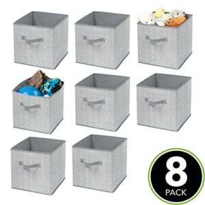 mDesign Soft Fabric Nursery/Playroom Closet Storage Organizer Bin Box with Front Handle for Cube Furniture Shelving Units - Holds Toys, Clothes, Diapers, Bibs - Lido Collection - 8 Pack - Gray