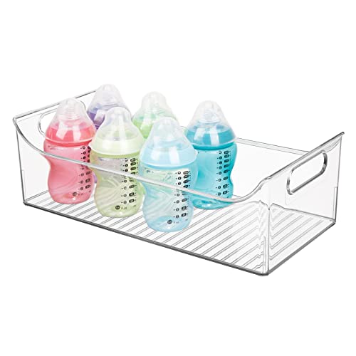 mDesign Portable Nursery Storage Plastic Baby Organizer Storage Caddy Bin w/Handles for Kids/Child Essentials - Holds Diapers, Wipes, Bottles, Baby Food, Snacks - 16" Long - Ligne Collection - Clear