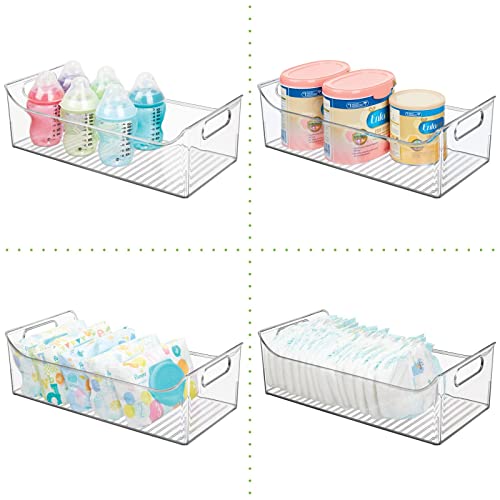 mDesign Portable Nursery Storage Plastic Baby Organizer Storage Caddy Bin w/Handles for Kids/Child Essentials - Holds Diapers, Wipes, Bottles, Baby Food, Snacks - 16" Long - Ligne Collection - Clear