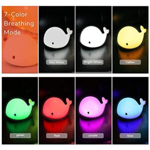 Cute Whale Night Light for Kids,Kawaii Baby with 7 LED Colors Changing,Tap Control Nursery Squishy Lamp,USB Rechargeable,Birthday Gifts Baby,Girls,Boys,Toddler,Children-OURRY