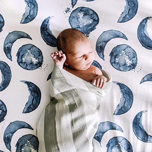 Burt's Bees Baby - Fitted Crib Sheet, Boys & Unisex 100% Organic Cotton Crib Sheet for Standard Crib and Toddler Mattresses (Hello Moon!) 28x52 Inch (Pack of 1)