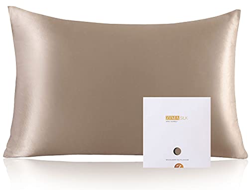 ZIMASILK 100% Mulberry Silk Pillowcase for Hair and Skin,with Hidden Zipper,Both Side 19 Momme Silk, 1pc (Body 20"x54", Taupe)