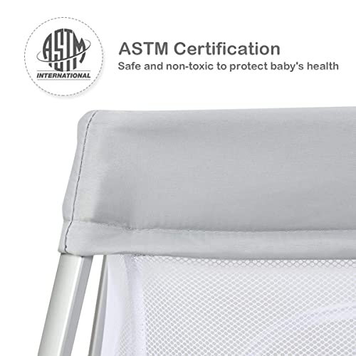 BABY JOY 2 in 1 Travel Crib with Side Zipper, Portable Pack and Play with Soft Washable Mattress, Lightweight Installation-Free Home Playard with Carry Bag, for Infants & Toddlers (Silver)