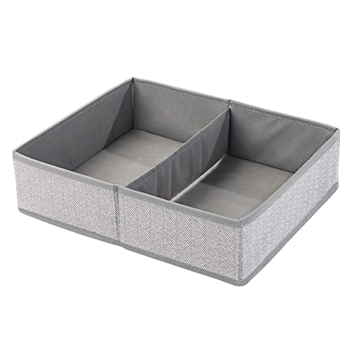 mDesign Fabric Divided Drawer Organizer Bins, Kids/Baby Nursery Dresser, Closet, Shelf, Playroom Organization, Hold Clothes, Toys, Diapers, Bibs, Blankets, Lido Collection, 2 Pack, Gray Herringbone