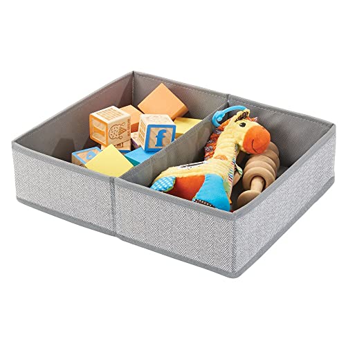 mDesign Fabric Divided Drawer Organizer Bins, Kids/Baby Nursery Dresser, Closet, Shelf, Playroom Organization, Hold Clothes, Toys, Diapers, Bibs, Blankets, Lido Collection, 2 Pack, Gray Herringbone