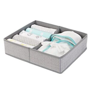 mDesign Fabric Divided Drawer Organizer Bins, Kids/Baby Nursery Dresser, Closet, Shelf, Playroom Organization, Hold Clothes, Toys, Diapers, Bibs, Blankets, Lido Collection, 2 Pack, Gray Herringbone