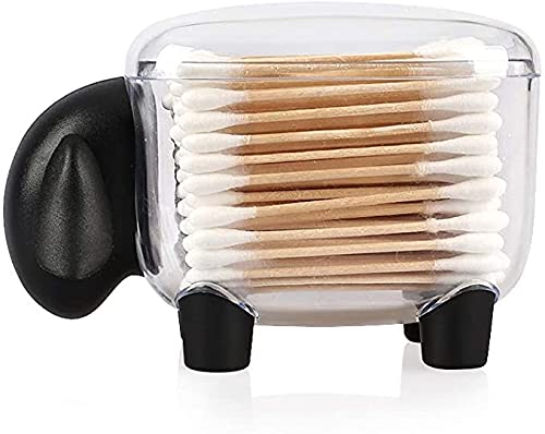 Cotton Swab Holder Sheep Shaped Toothpick Cotton Ball Dispenser Organizer Container with Cover,Black