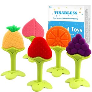 teething toys (5 pack) - tinabless infant teething keys set, bpa-free, natural organic freezer safe for infants and toddlers, silicone baby teethers