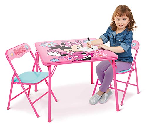 Minnie Mouse Activity – Folding Childrens Table & Chair Set – Includes 2 Kid Chairs with Non Skid Rubber Feet & Padded Seats – Sturdy Metal Construction