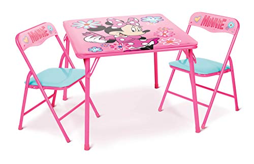 Minnie Mouse Activity – Folding Childrens Table & Chair Set – Includes 2 Kid Chairs with Non Skid Rubber Feet & Padded Seats – Sturdy Metal Construction