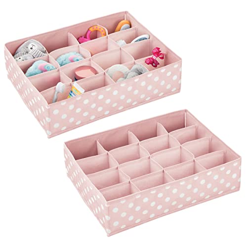 mDesign Soft Fabric Dresser Drawer and Closet Storage Organizer for Child/Kids Room and Nursery - Large 16 Section Organizer - Polka Dot Print, 2 Pack - Pink/White