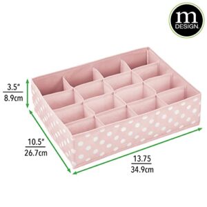 mDesign Soft Fabric Dresser Drawer and Closet Storage Organizer for Child/Kids Room and Nursery - Large 16 Section Organizer - Polka Dot Print, 2 Pack - Pink/White